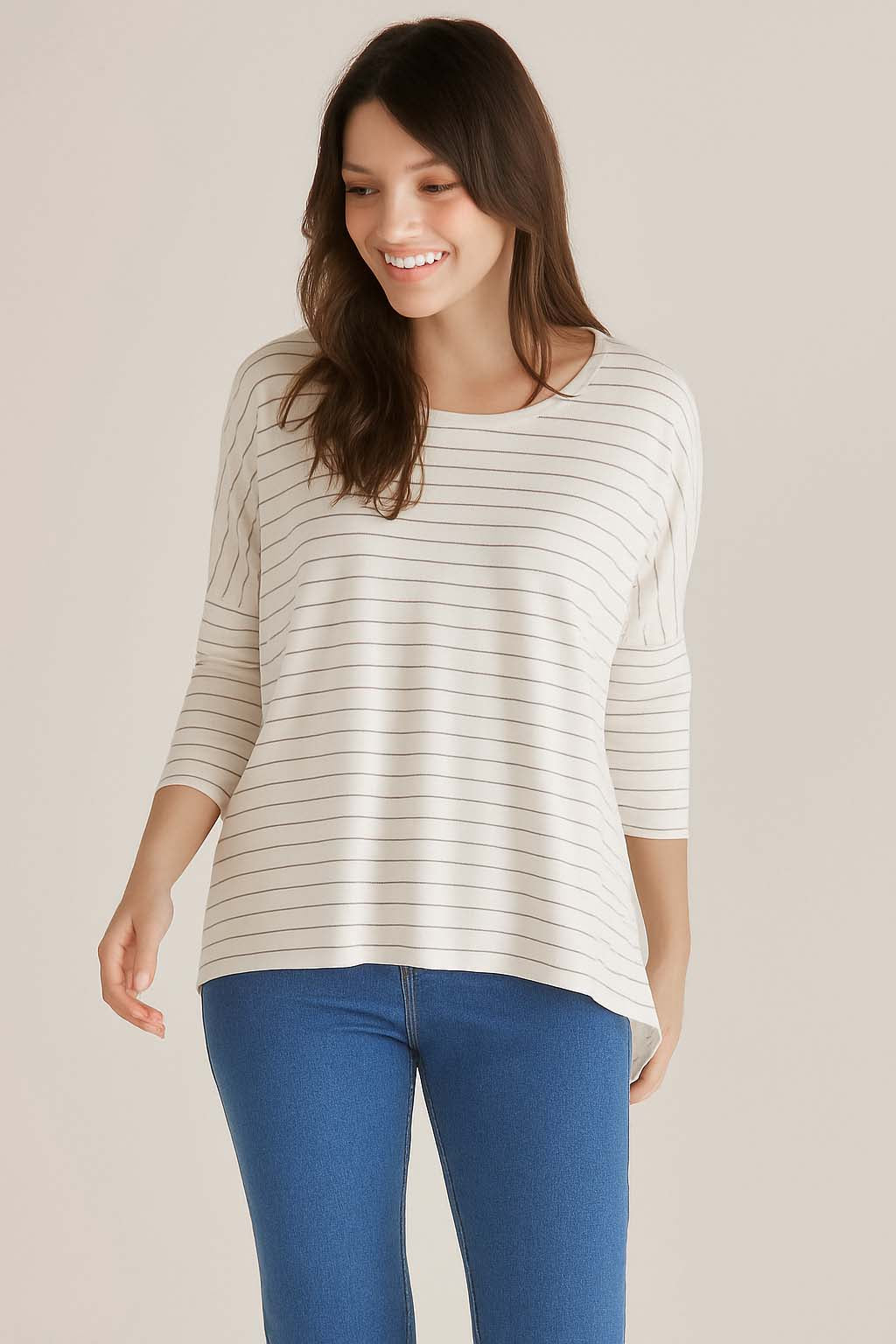 Betty Basics Milan Top in Ivory White Lurex Stripe - Hey Sara