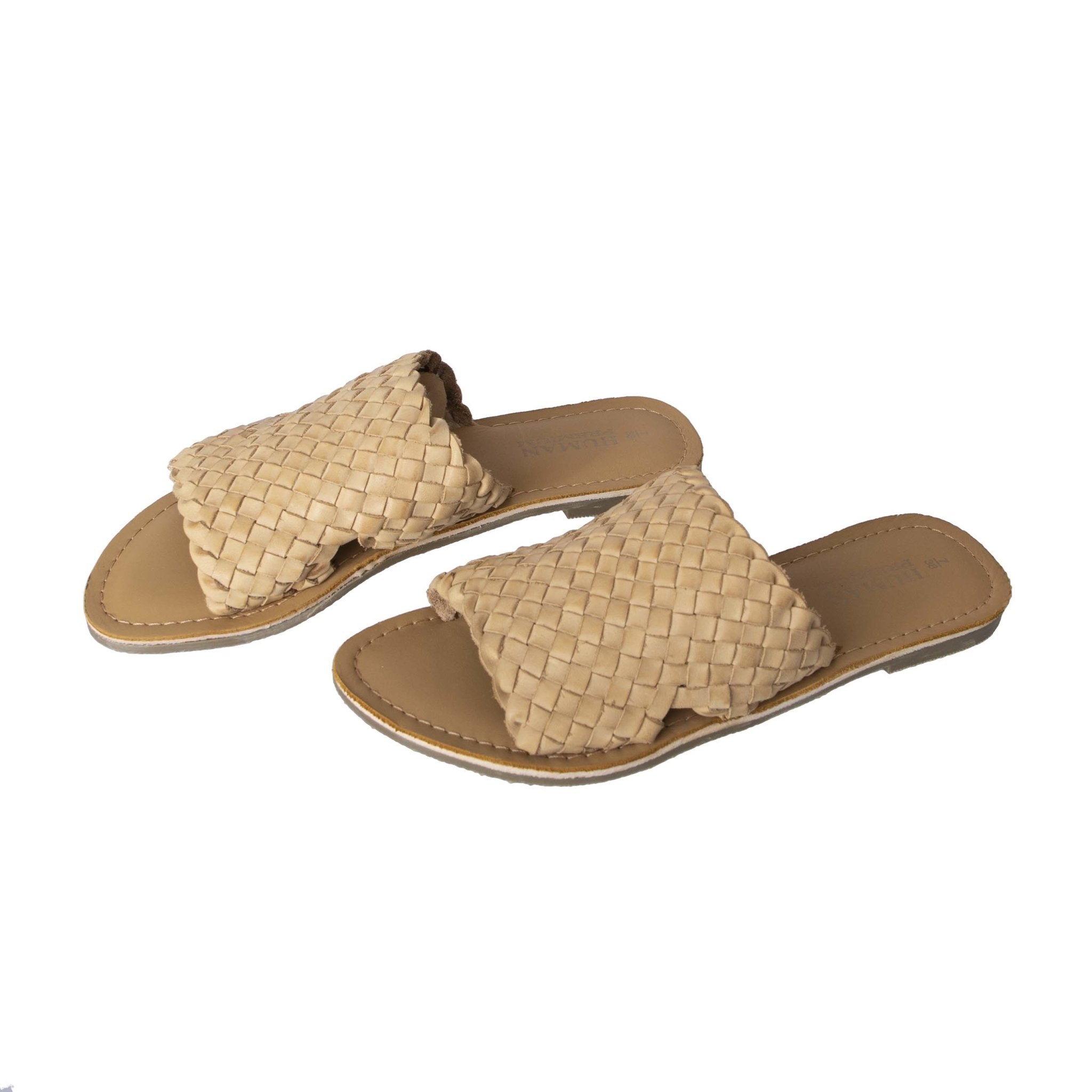 Eaton Leather Slide in Natural Weave | HUMAN SHOES | Hey Sara